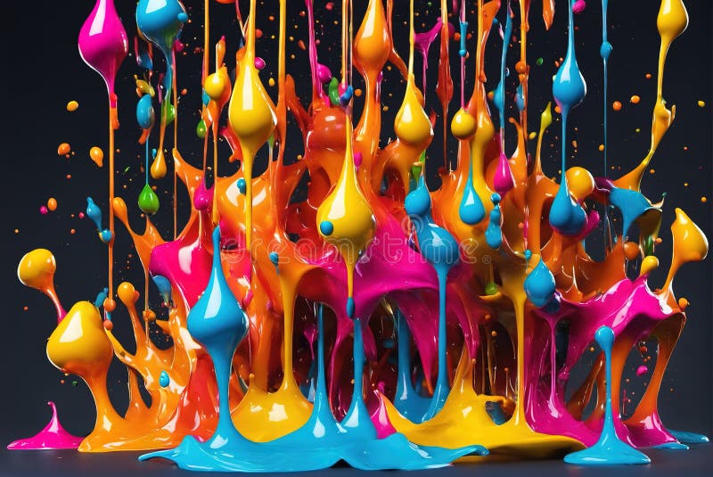 Colorful Paint Splashes with Droplets Stock Illustration - Illustration ...