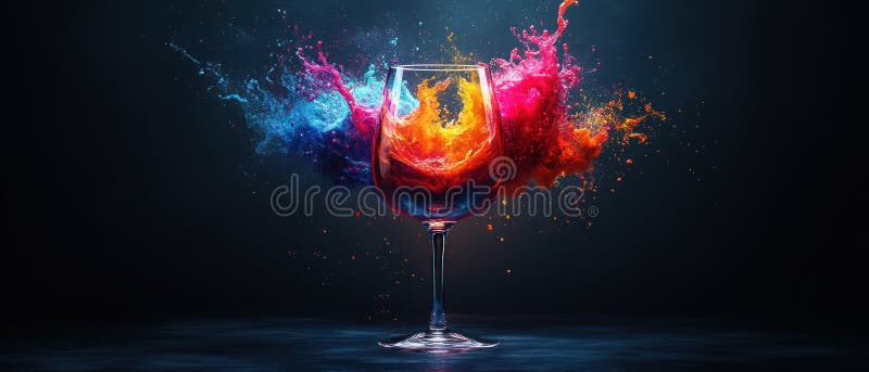 COLORFUL PAINT SPLASHES EXPLODING from a WINE GLASS Stock Photo - Image ...