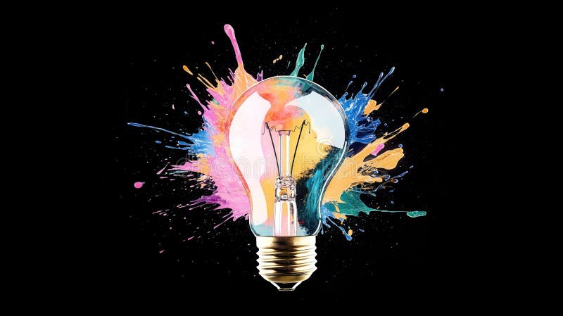 Colorful Paint Splashes Surround Lightbulb. Explosion of Vibrant Colors ...