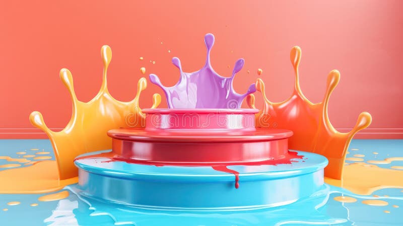 Colorful Paint Splashes on a Three-tiered Platform Stock Illustration ...