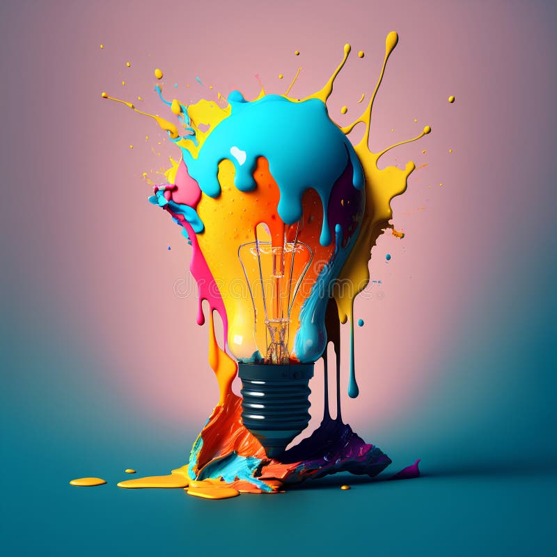 Colorful Paint Splashing from a Light Bulb, 3d Rendering Stock ...