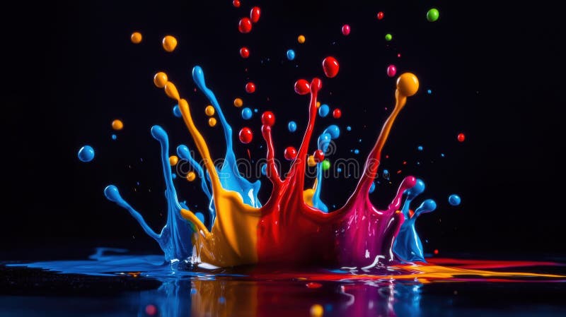 Colorful Paint Splashing and Making a Crown Shape on Black Background ...