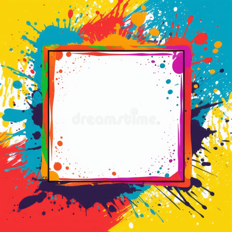 A Red Paint Splatter on a White Background with a Square Frame Stock ...