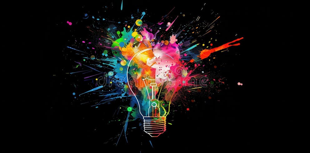 Colorful Paint Splatter Exploding from Lightbulb Stock Illustration ...