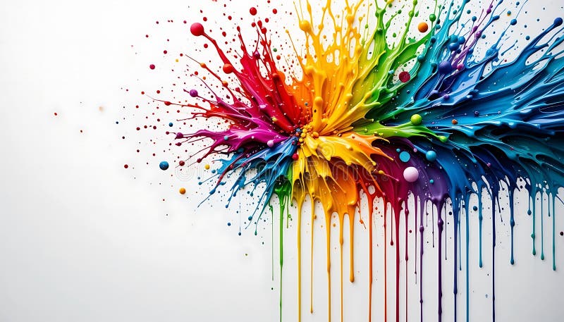 Colorful Paint Splatter Explosion on White Background with Dripping ...