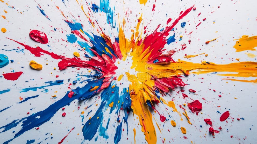 Colorful Paint Splatter Explosion on White Canvas Stock Illustration ...