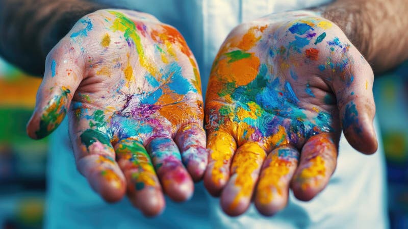 Colorful Paint-splattered Hands Showcasing Artistic Creativity and ...