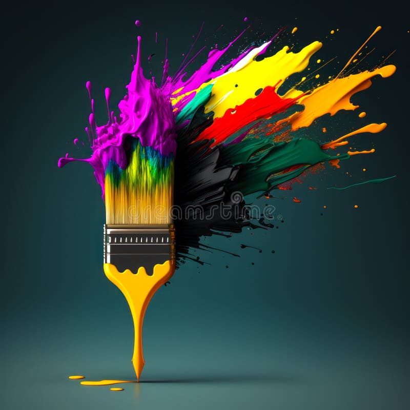 Colorful Paintbrush with Splashes of Paint on it. Generative AI Stock ...