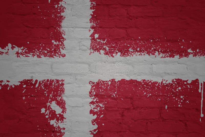 Colorful Painted Big National Flag of Denmark on a Massive Brick Wall ...