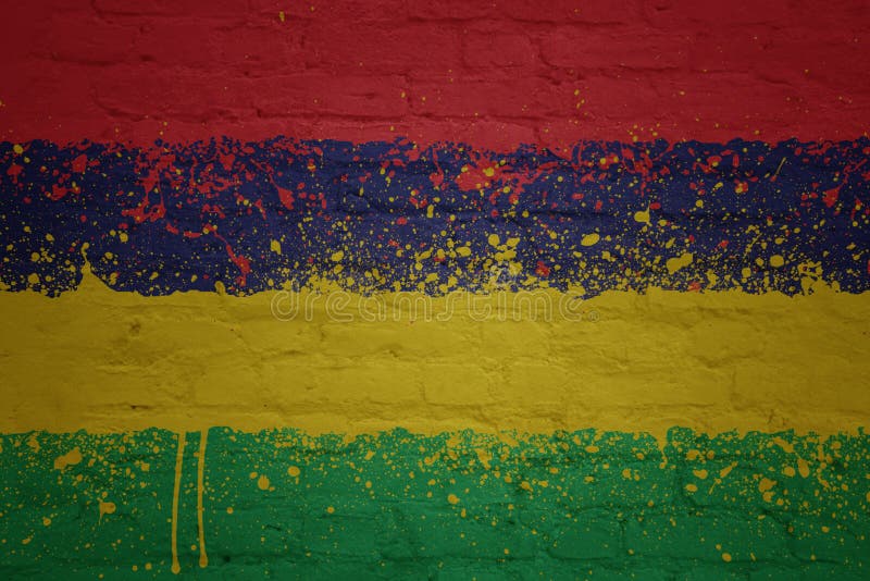 Colorful Painted Big National Flag of Mauritius on a Massive Brick Wall ...