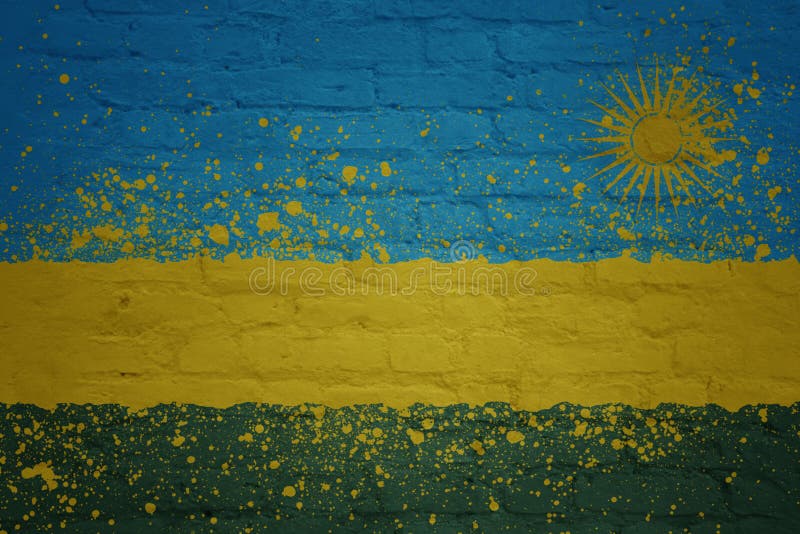 Colorful Painted Big National Flag of Rwanda on a Massive Brick Wall ...