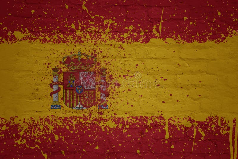Colorful Painted Big National Flag of Spain on a Massive Brick Wall ...