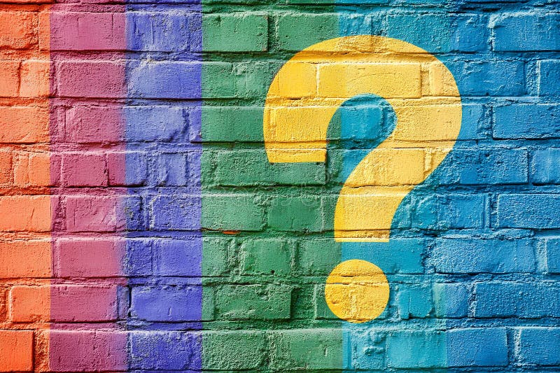 Colorful Painted Brick Wall with Question Mark. Abstract Background ...