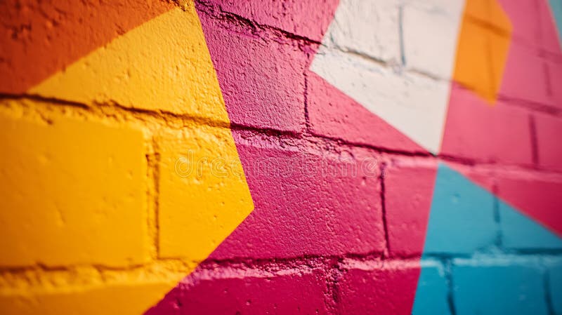Colorful Painted Brick Wall Showing Geometric Shapes and Patterns Stock ...