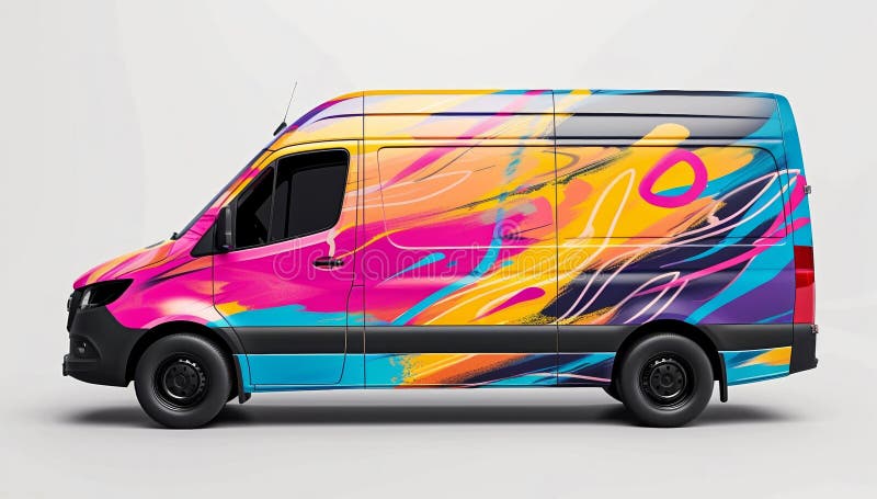 Colorful Painted Cargo Van, Isolated on White Background Stock ...