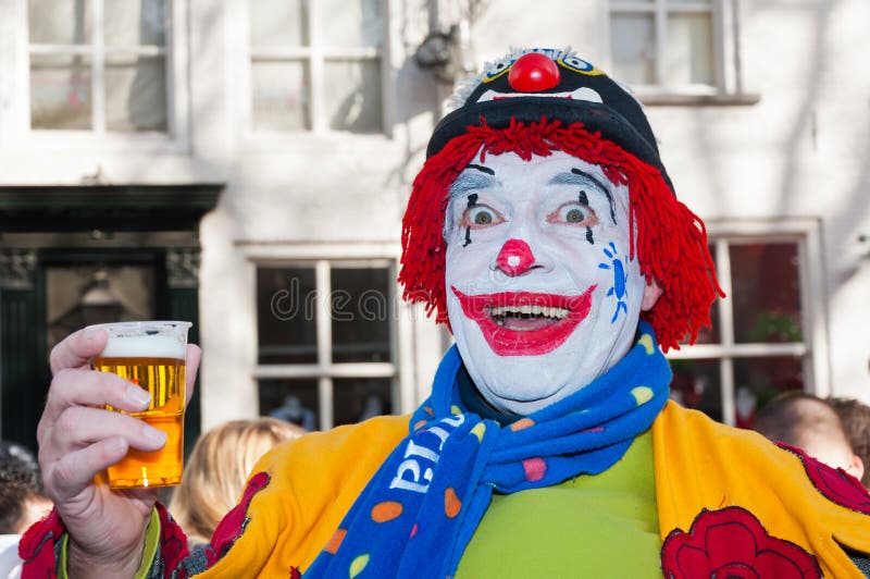 Colorful Painted Clown with a Glass of Beer. Editorial Photo - Image of ...