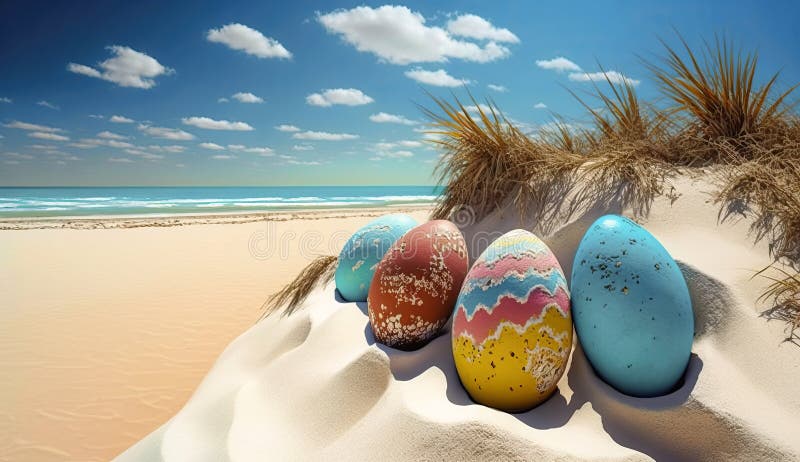 Colorful Painted Easter Eggs on Paradise Beach with Turquoise Sea in ...