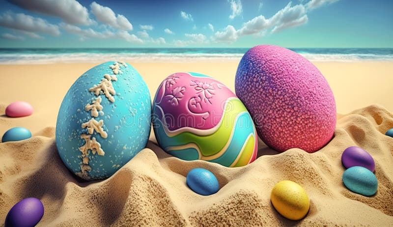 Colorful Painted Easter Eggs on Paradise Beach with Turquoise Sea in ...
