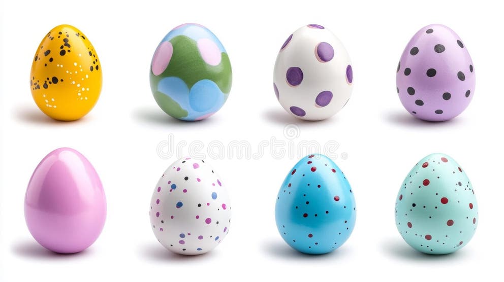 Colorful Painted Easter Eggs with Unique Designs Placed on a White ...