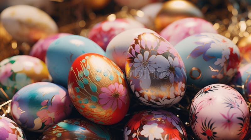 Colorful Painted Eggs Arranged in a Pile on Top of a Table. Can Be Used ...