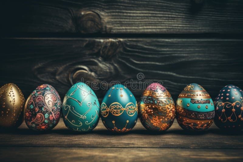 Colorful Painted Eggs Displayed on Rustic Wooden Table. Perfect for ...