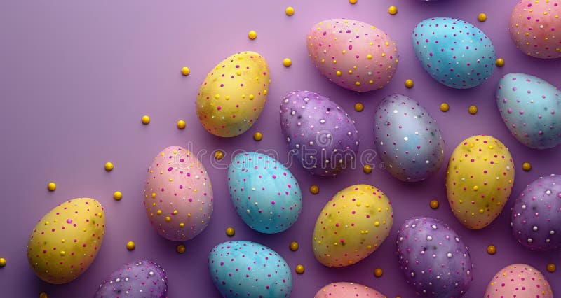 Colorful Painted Eggs on Purple Surface Stock Photo - Image of ...