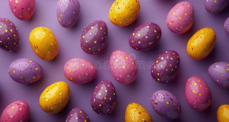 Colorful Painted Eggs on Purple Surface Stock Photo - Image of festive ...