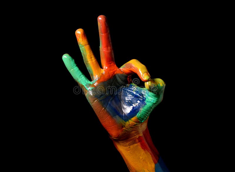 Colorful Painted Hand Showing Good Sign Stock Image - Image of painted ...