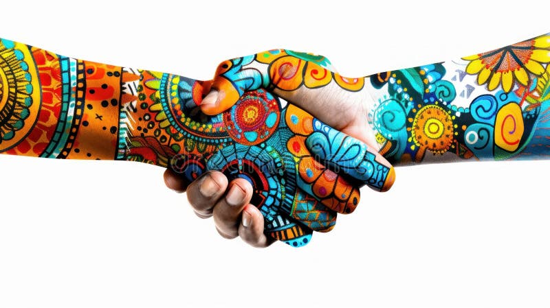 Colorful Painted Hands in Handshake. Generative Ai Stock Illustration ...