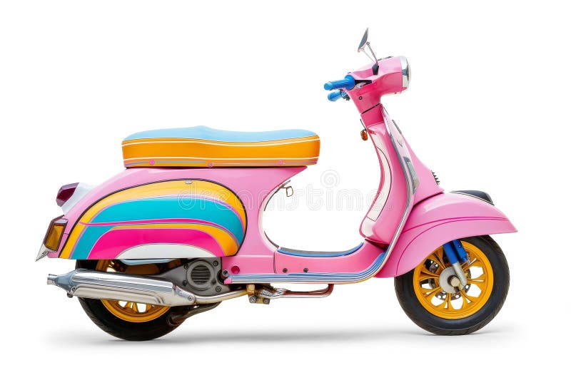 Colorful Painted Motor Scooter Isolated from White Background, Side ...