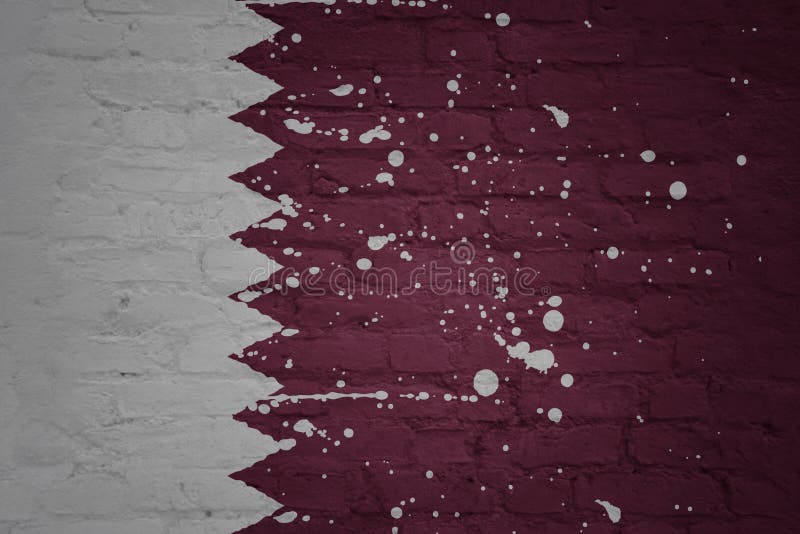 Colorful Painted National Flag of Qatar on a Massive Old Brick Wall ...