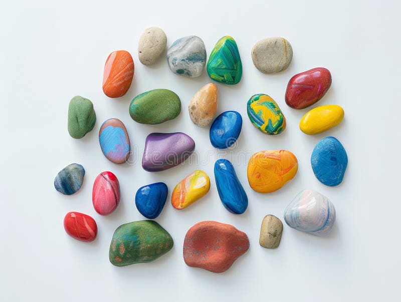 Colorful Painted Rocks on White Background Stock Illustration ...