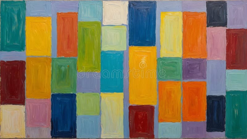 Colorful Painted Squares in an Abstract Grid, Creating a Dynamic and ...