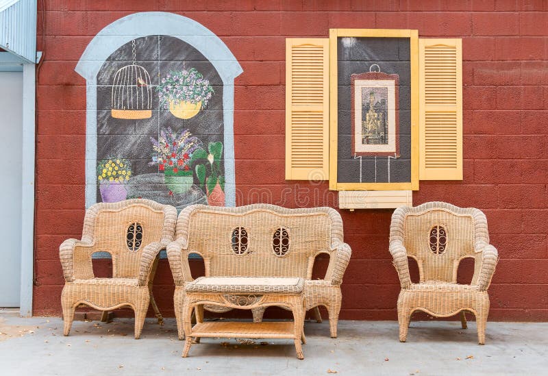 Colorful Painted Wall and Seating Stock Photo - Image of decor ...