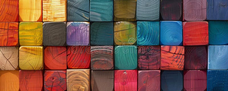 Colorful Painted Wooden Blocks Arranged in a Grid Pattern Stock Photo ...