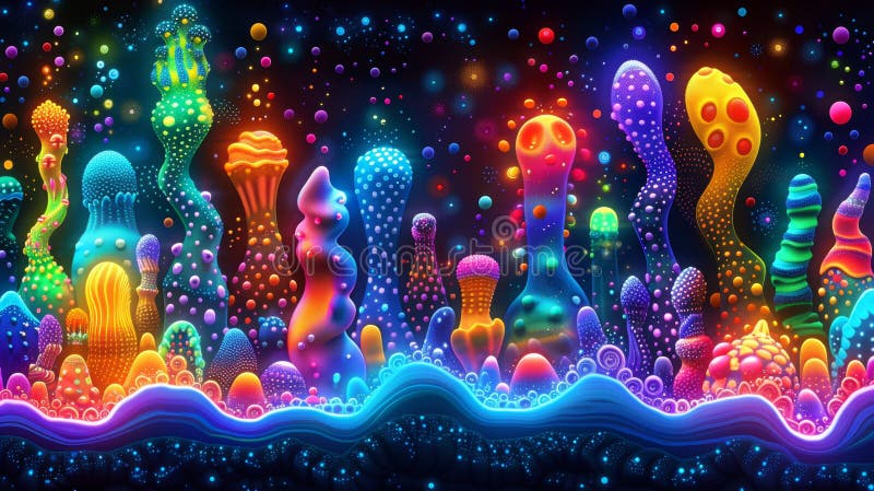 A Colorful Painting of a Bunch of Different Colored Objects, AI Stock ...