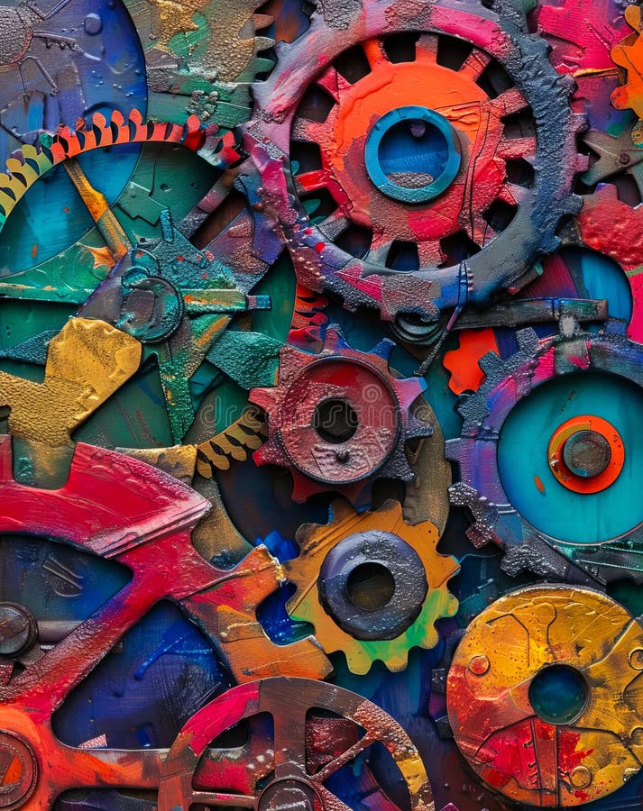 A Colorful Painting of Gears and Cogs Stock Photo - Image of generated ...