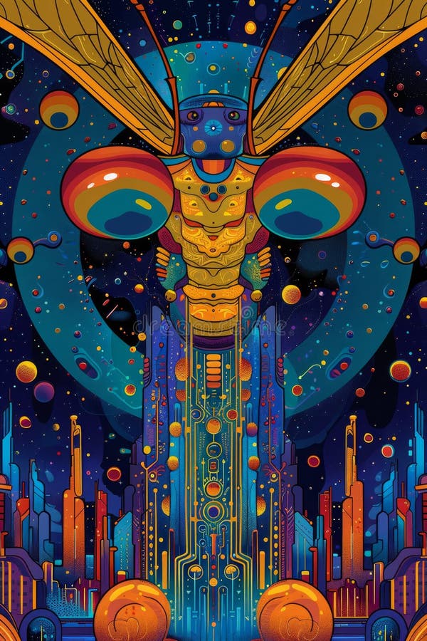 A Colorful Painting of a Giant Insect with Many Buildings, AI Stock ... A Colorful Painting of a Giant Insect with Many Buildings, AI Stock ...