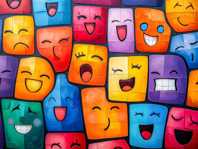 Colorful Painting of Many Smiling Faces Stock Image - Image of happy ...