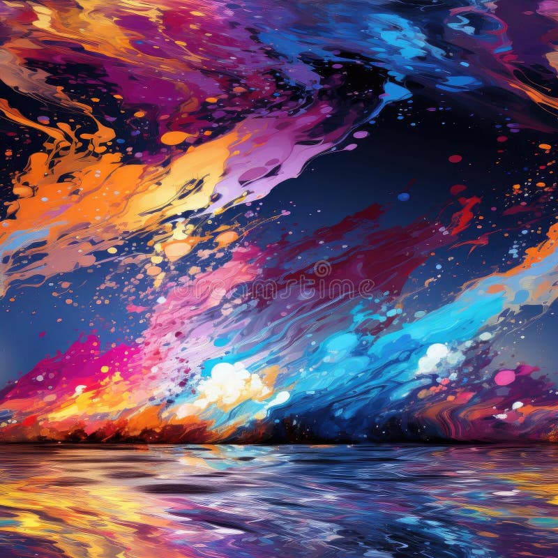 Colorful Painting of an Ocean with Abstract Paint Splashes (tiled ...