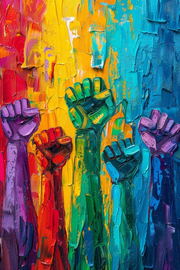 Colorful Painting of Raised Fists in Protest Symbolizing Unity and ...