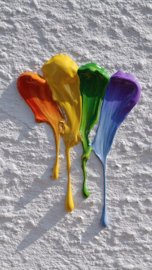 Colorful Paints Dripping Down Textured White Wall Creates Artistic ...