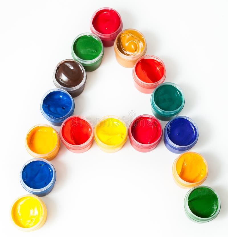Colorful Paints in Plastic Boxes in Shape of a Letter, White Background ...