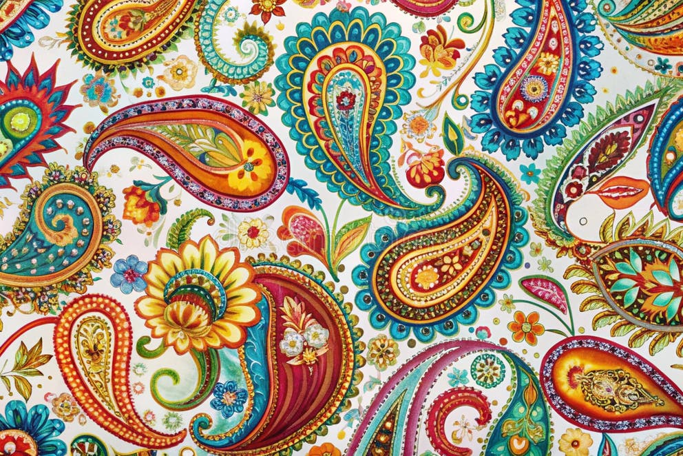 Colorful Paisley Pattern Fabric Background Stock Illustration ...