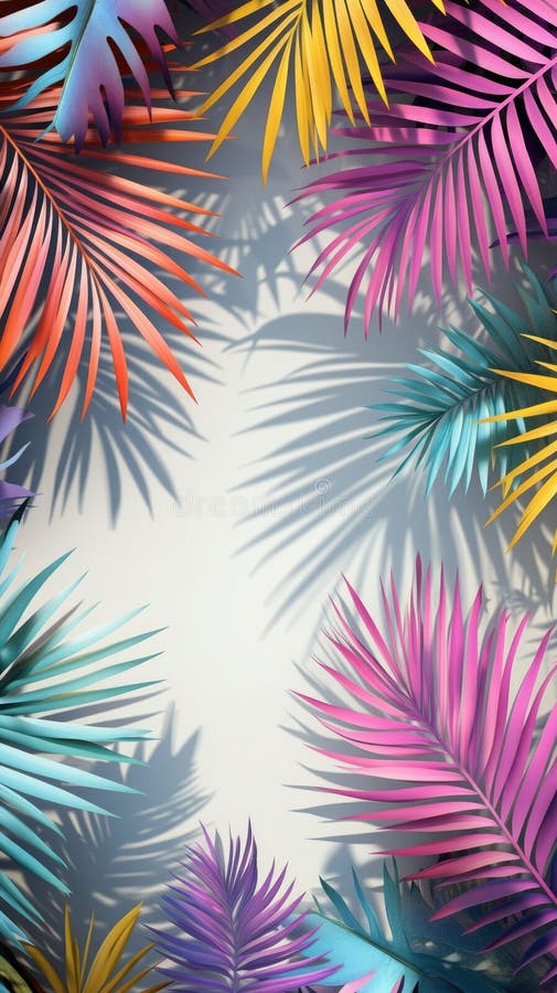 Colorful Palm Tree Leaves Background with Copy Space for Text. Floral ...