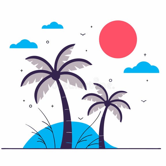 Colorful Palm Trees. Flat Vector Illustration Stock Illustration - Illustration of summer ...