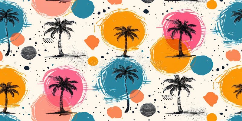Colorful Palm Trees in a Playful Illustration with Vibrant Patterns and ...