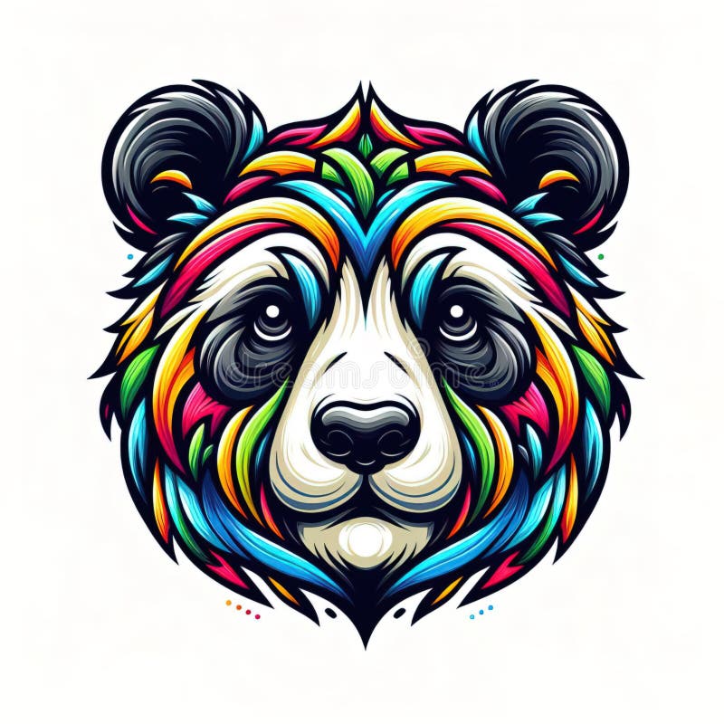 Colorful Panda Head Logo. Illustration on White Background Stock ...