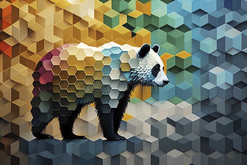 Colorful Panda on Hexagon Tiles for Minimalist Design. Stock ...
