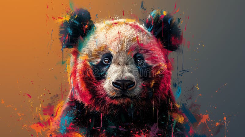 Colorful Panda Portrait with Paint Splatter Stock Image - Image of ...